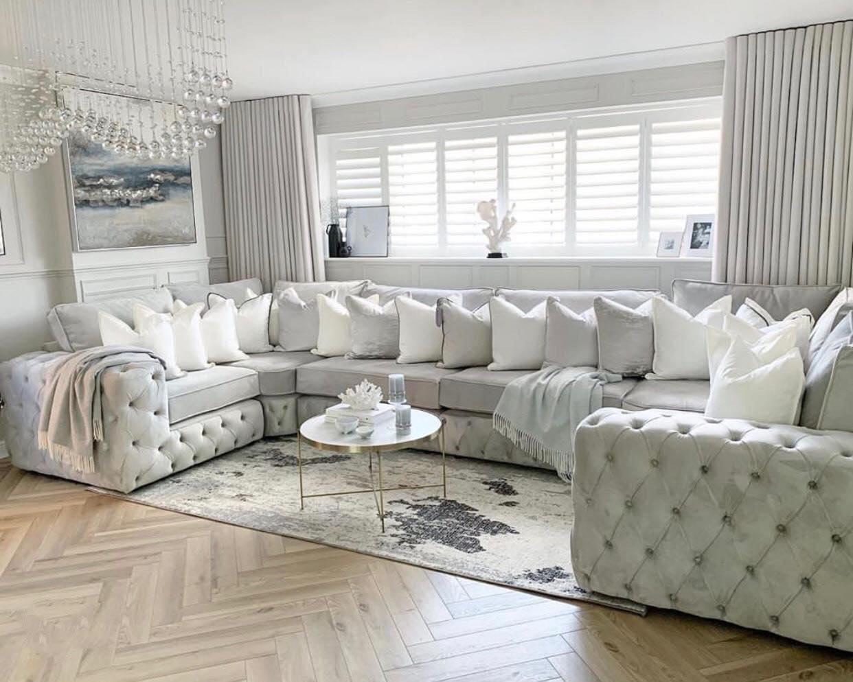 New Ashton Chesterfield 8 Seater Corner U-Shape Couch Steel Plush Sofa ...